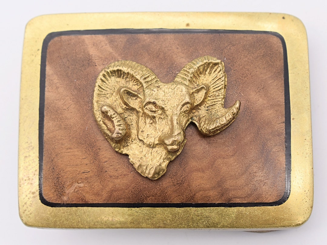 Solid Brass Sheep Ram Olivewood Trinity Buckle Co. Vintage Belt Buckle ...
