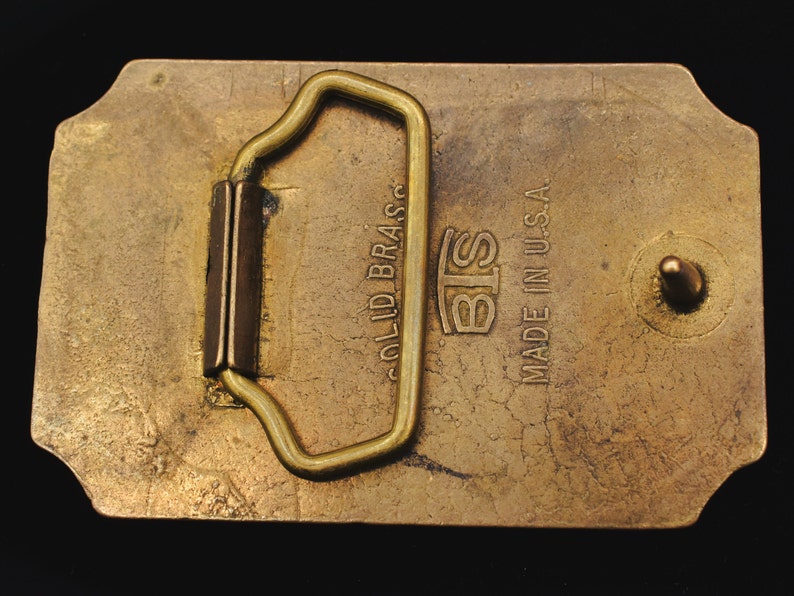1970s Spirit Buffalo Wood Burning Inlay Solid Brass Vintage Belt Buckle ...