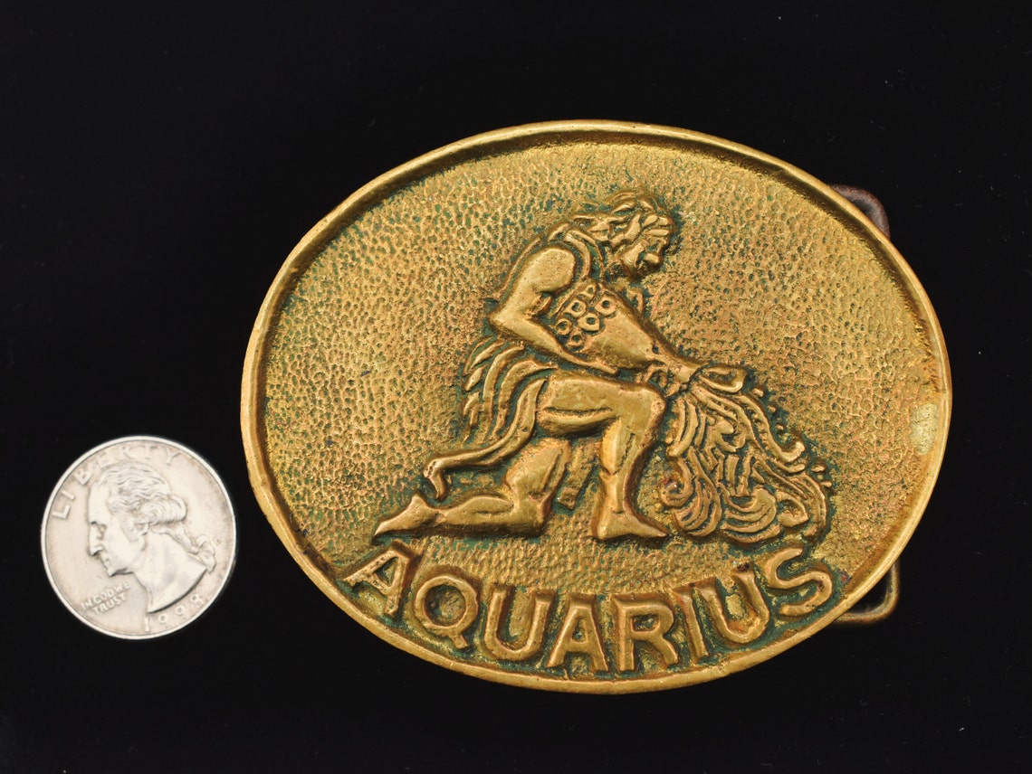 1970s Aquarius Horoscope Solid Brass Vintage Belt Buckle - Etsy