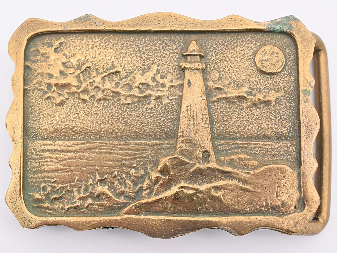 Solid Bronze Lighthouse Cliff Scene Vintage Belt Buckle - Etsy