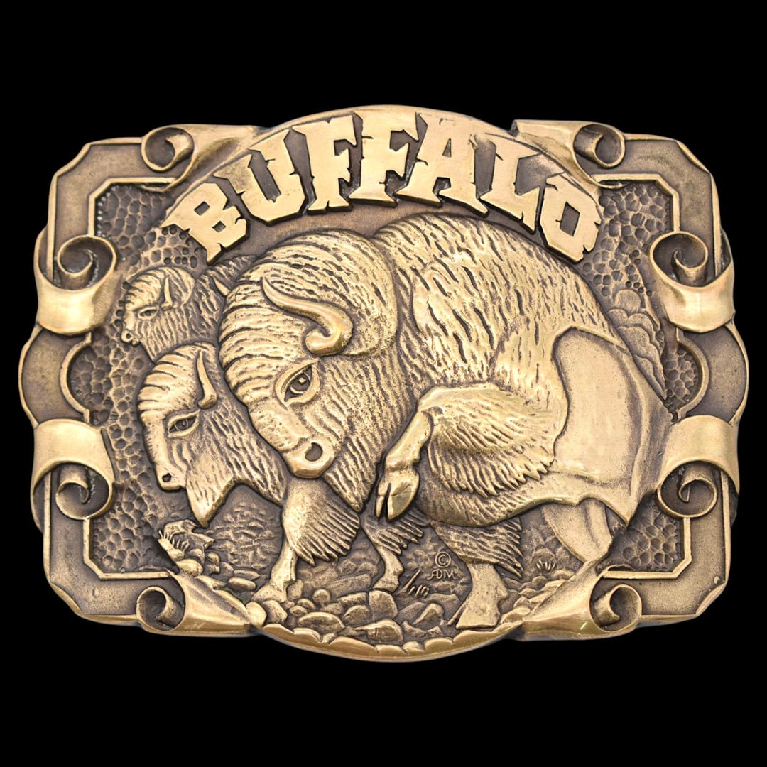 Solid Brass Bison Buffalo Stampede Vintage Belt Buckle by Award Design ...