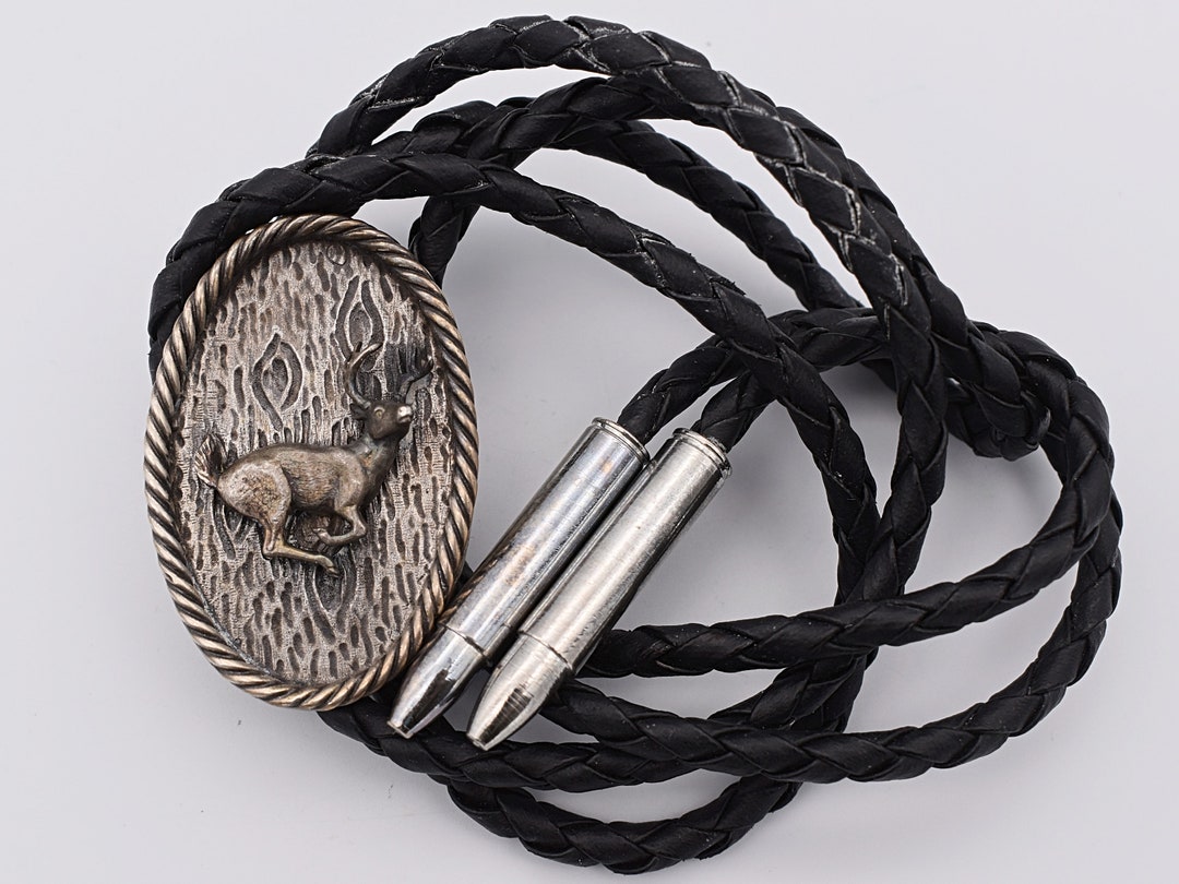 Sterling Silver Deer Buck & Faux Bullet Cartridge Bolo Tie - 1970s ...