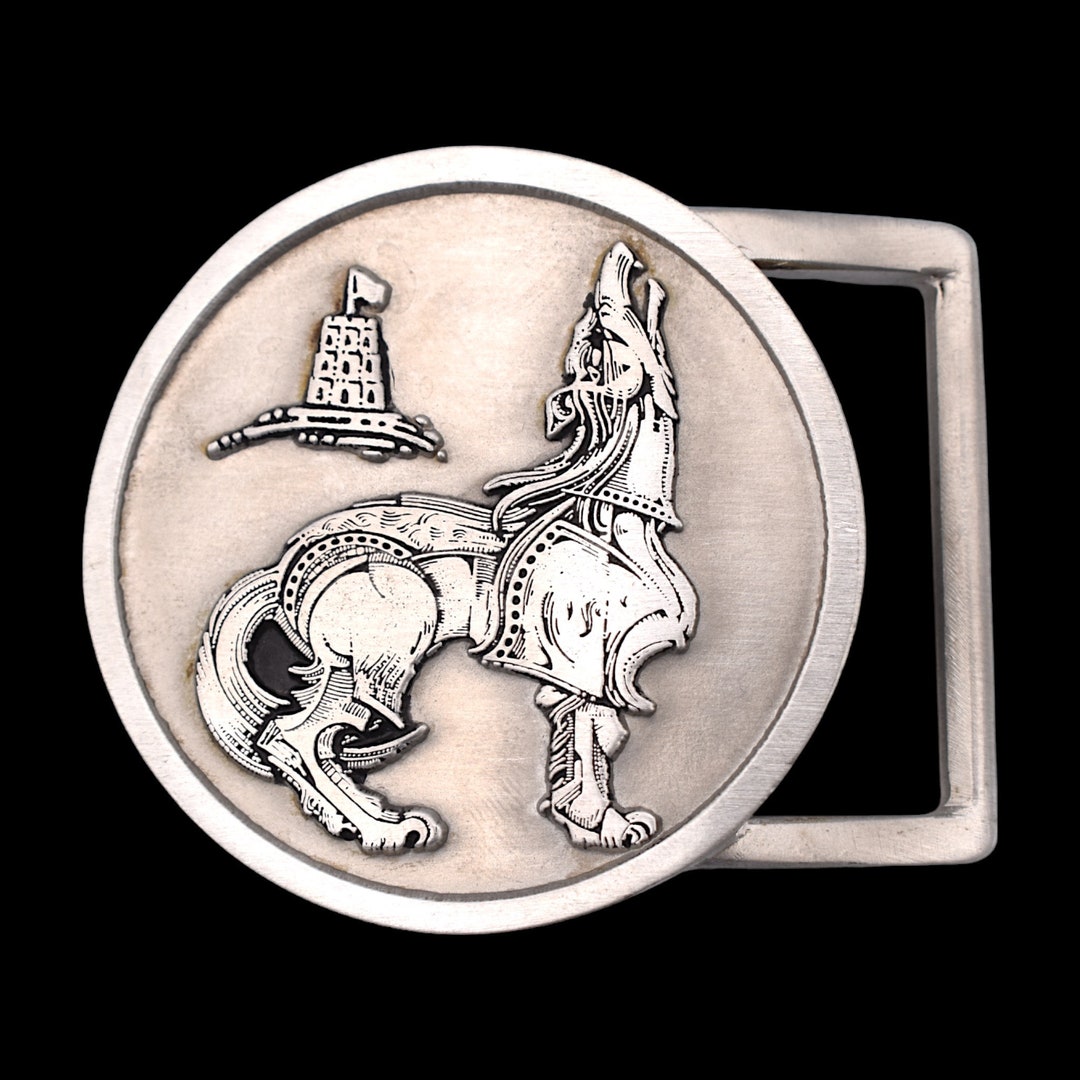 Medieval Wolf Fantasy Artwork Castle Spire Pewter 1980s Vintage Belt ...