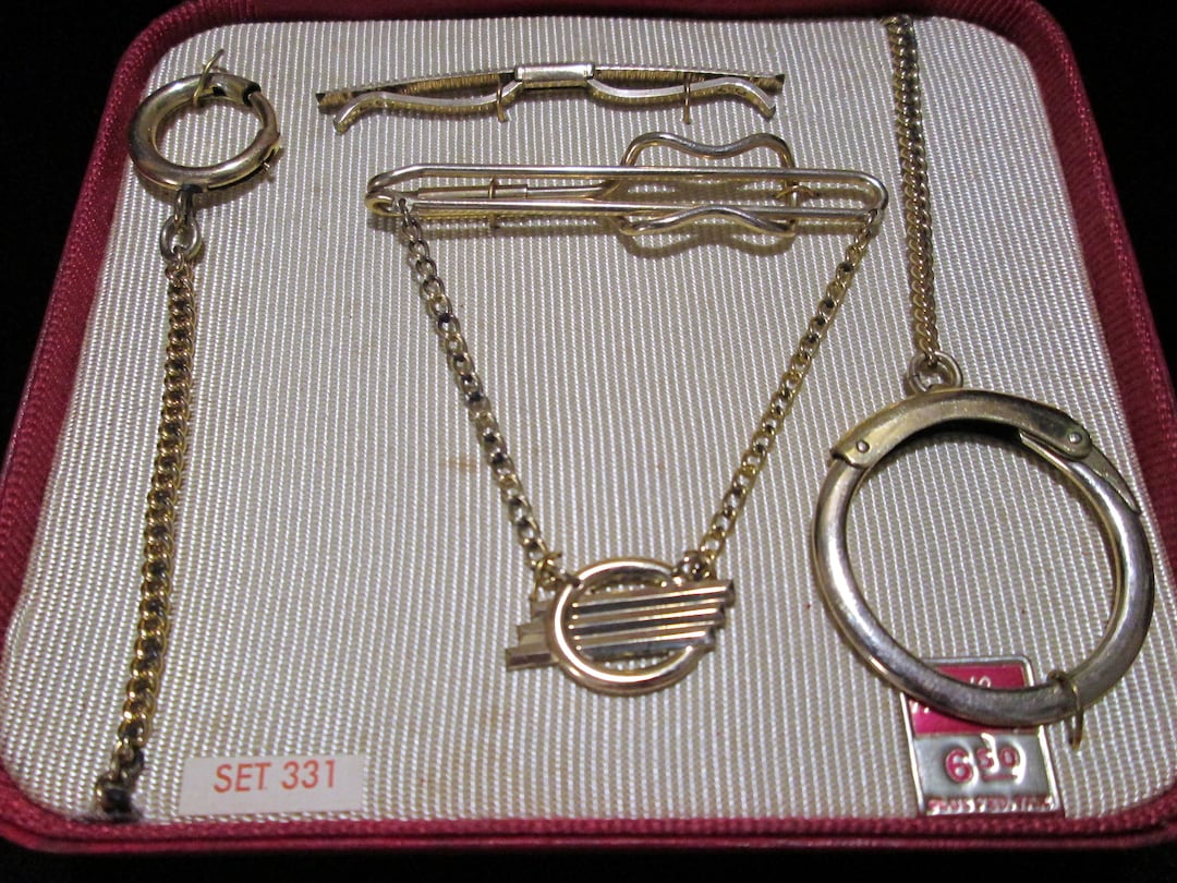 Hadley Watch Fob Tie Chain Collar Clip Set and Original Box - Etsy