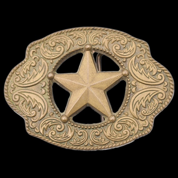 Star Solid Brass 1970s Star Badge Paisley Western Vin… - Gem