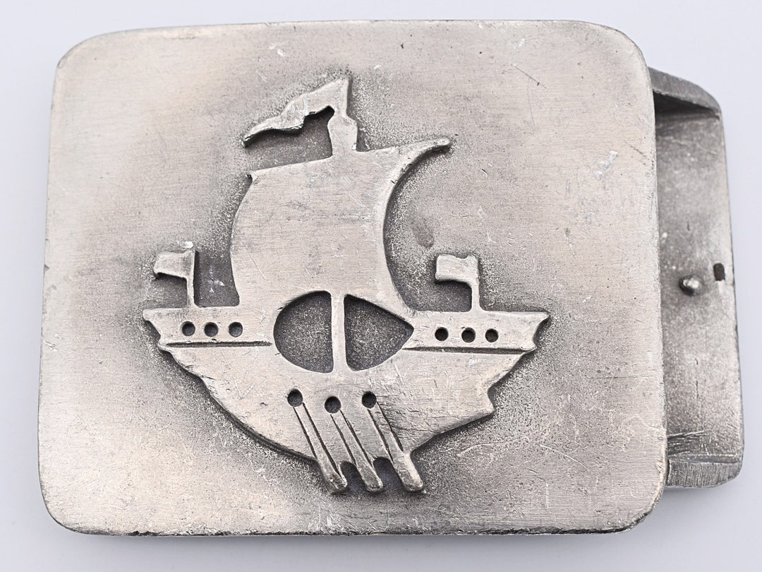 Pirate Ship Pewter Vintage Belt Buckle - Etsy