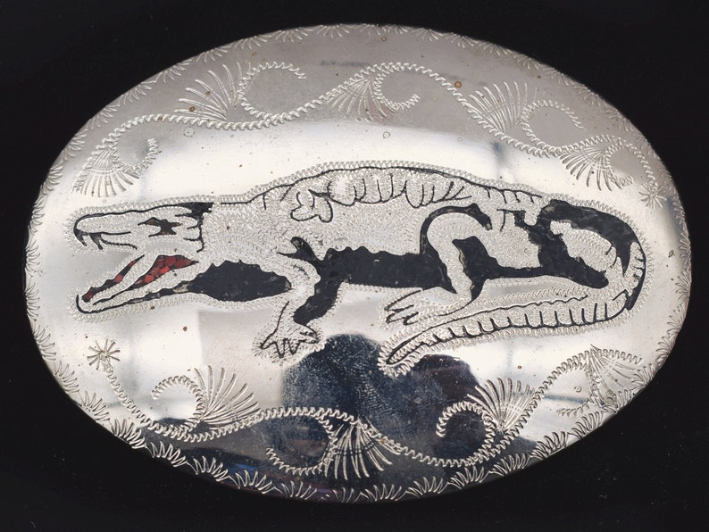 Alligator Handmade Stone Inlay German Silver Tooled Paisley - Etsy