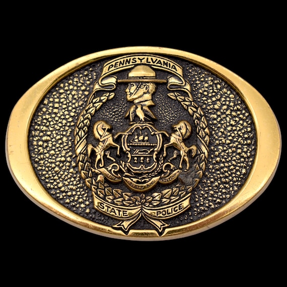 Solid Brass Pennsylvania State Police Vintage Belt Bu… - Gem