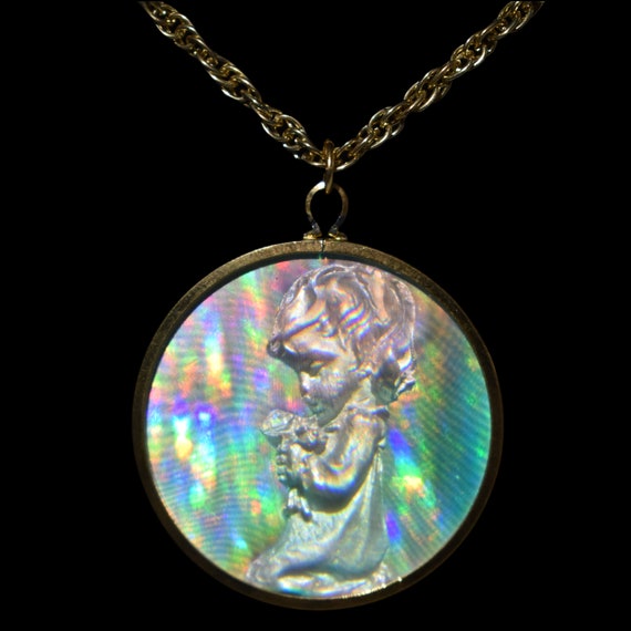 Hologram Cameo Flower Girl Pendant Necklace VINTAGE 3D Glass Hologram Etsy