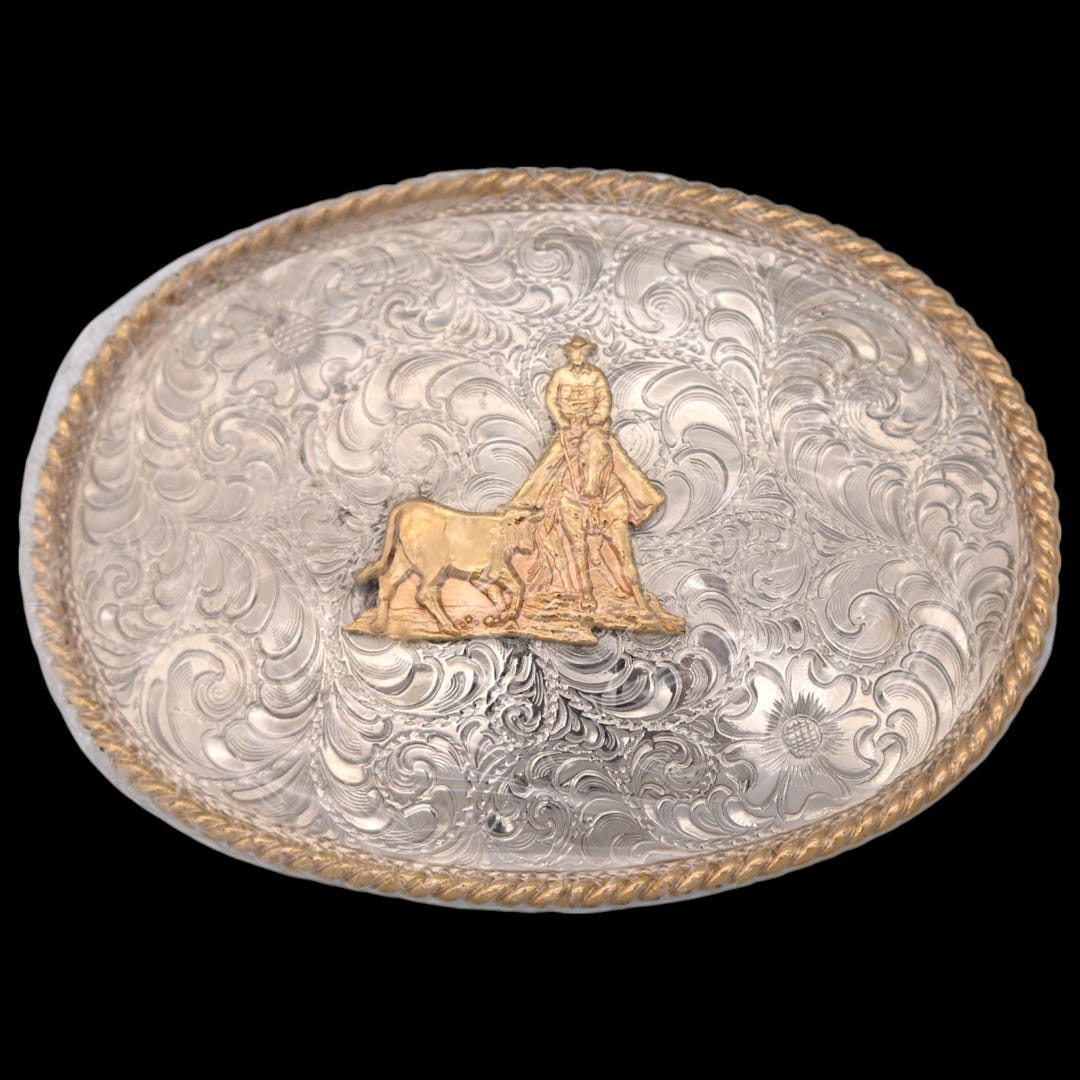 Calf Roping Western Paisley 1980s Vintage Belt Buckle by Award Design ...
