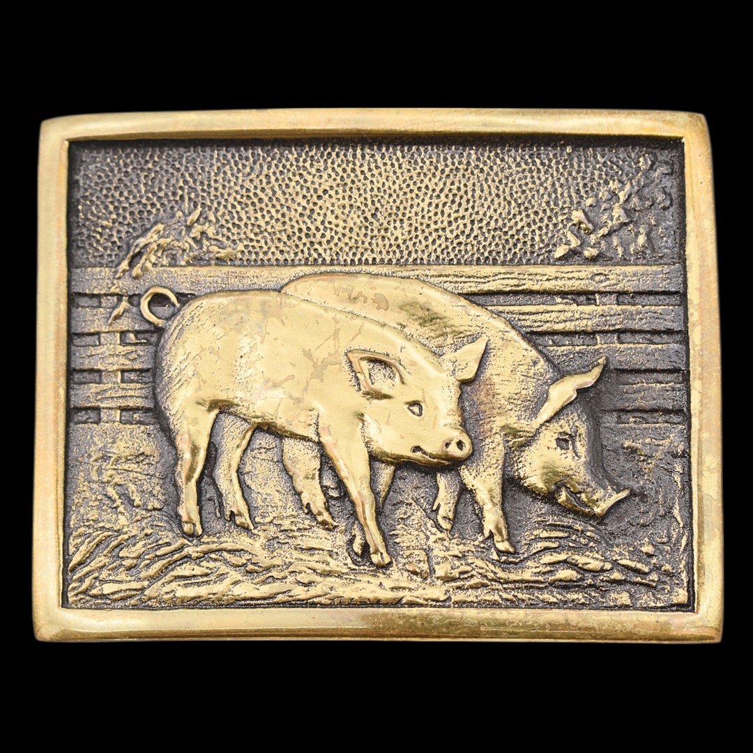 Pigs Solid Brass 1970s Vintage Belt Buckle - Etsy