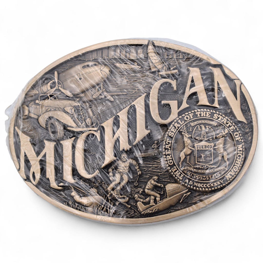 Michigan State Seal Solid Brass Vintage Belt Buckle by Award Design ...