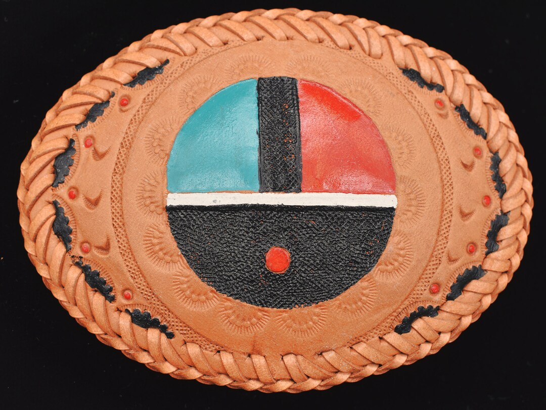 Southwestern Zuni Style Symbol Art Vintage Leather Belt Buckle - Etsy