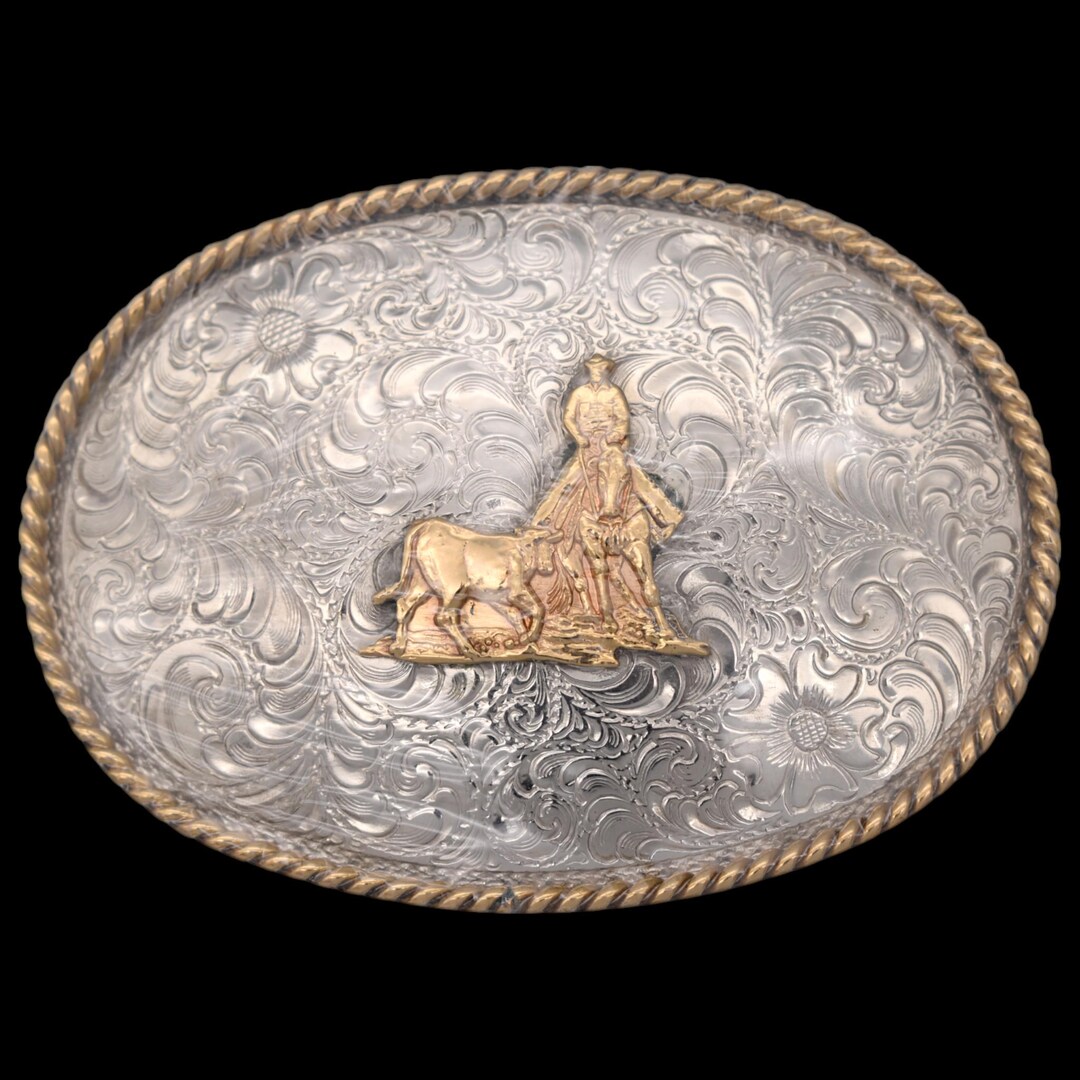 Calf Roping Western Paisley 1980s Vintage Belt Buckle by Award Design ...