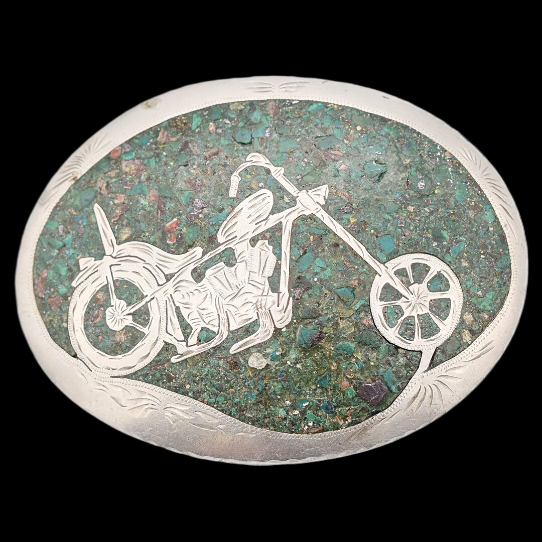 Large Motorcycle Chopper Stone Inlay Vintage Belt Buckle - Etsy