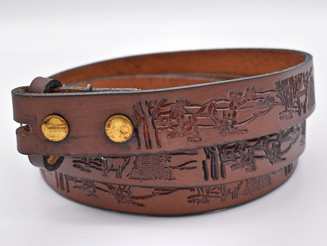 Vintage Genuine Leather Handmade Deer Buck Forest Woods Scene Belt ...