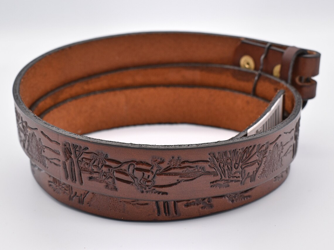Vintage Genuine Leather Handmade Deer Buck Forest Woods Scene Belt ...