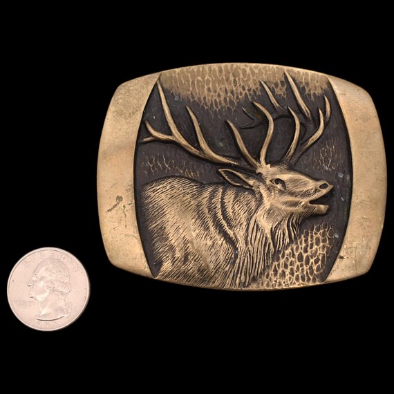 Solid Bronze Elk SL Knight 80s Vintage Belt Buckle - Gem
