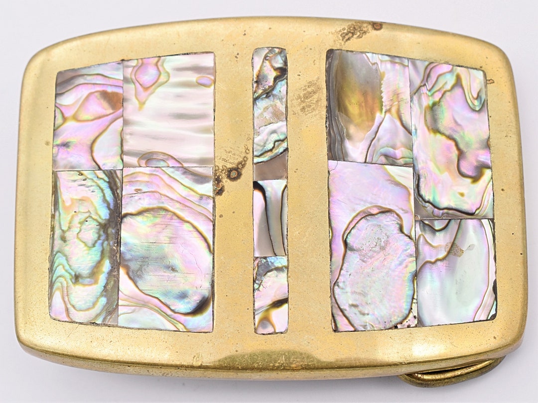 Solid Brass Abalone Shell Trinity Buckle Co. Heavy Vintage Belt Buckle ...
