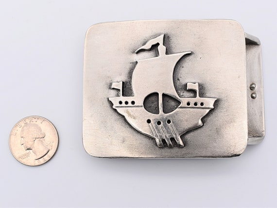 Pirate Ship Pewter Vintage Belt Buckle - Gem