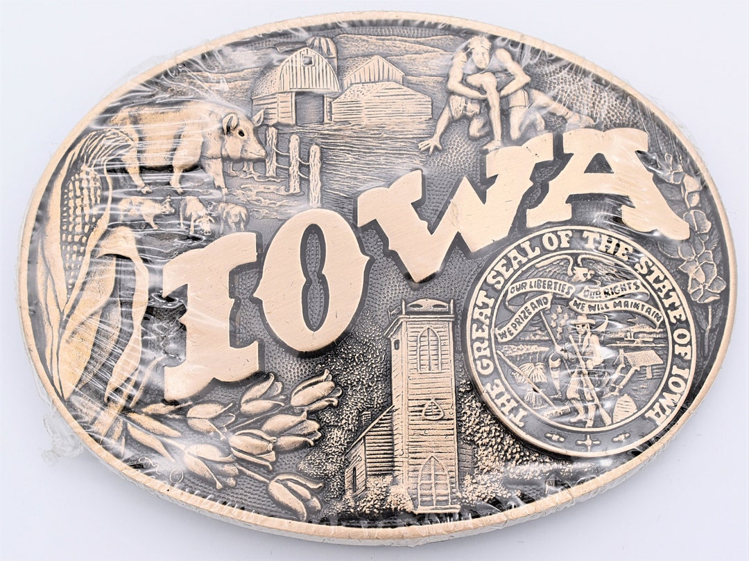 Iowa State Seal Solid Brass Award Design First Edition 80s Vintage Belt ...