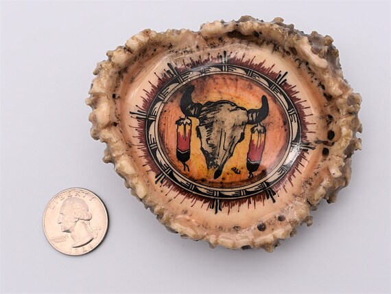 Feather Cow Skull Carved Deer/Elk Antler Handmade Vin… - Gem