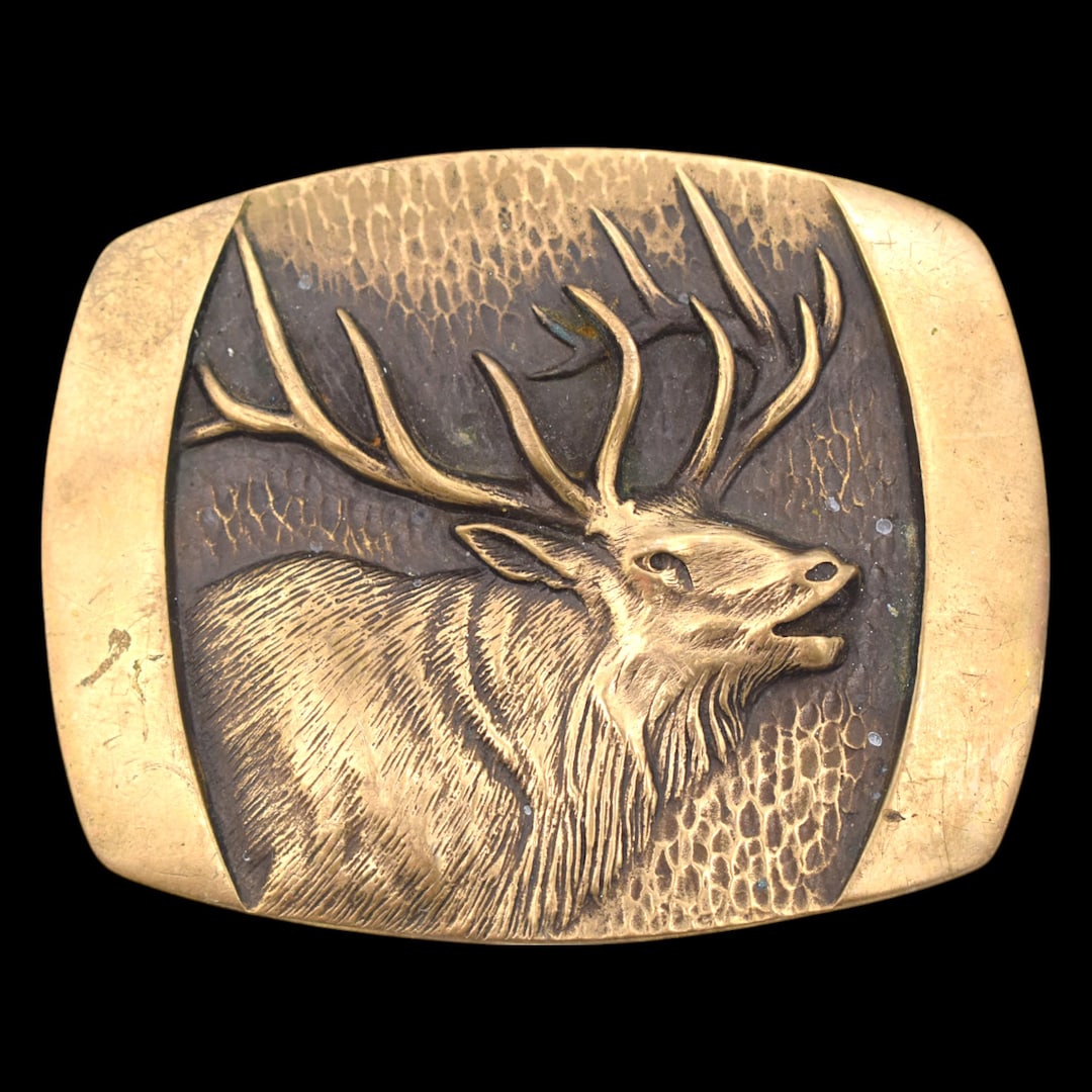 Solid Bronze Elk SL Knight 80s Vintage Belt Buckle - Etsy