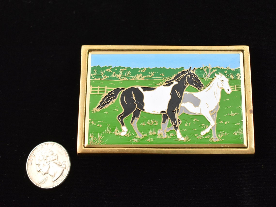 Painted Ponies Horses Solid Brass Vintage Belt Buckle - Etsy