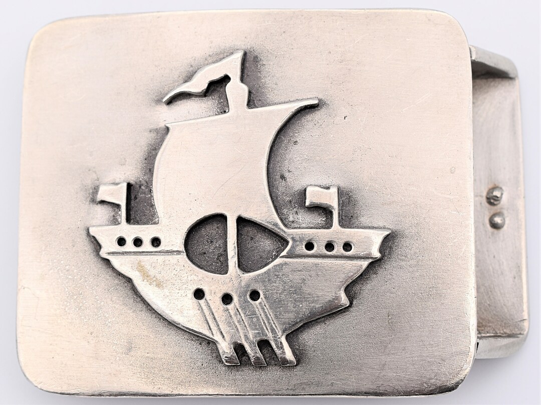 Pirate Ship Pewter Vintage Belt Buckle - Etsy