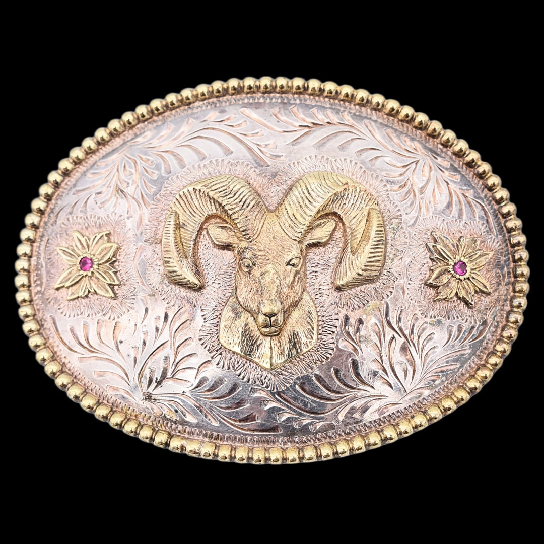 Sheep Ram Engraved Paisley ADM 1980s Vintage Belt Buckle - Etsy