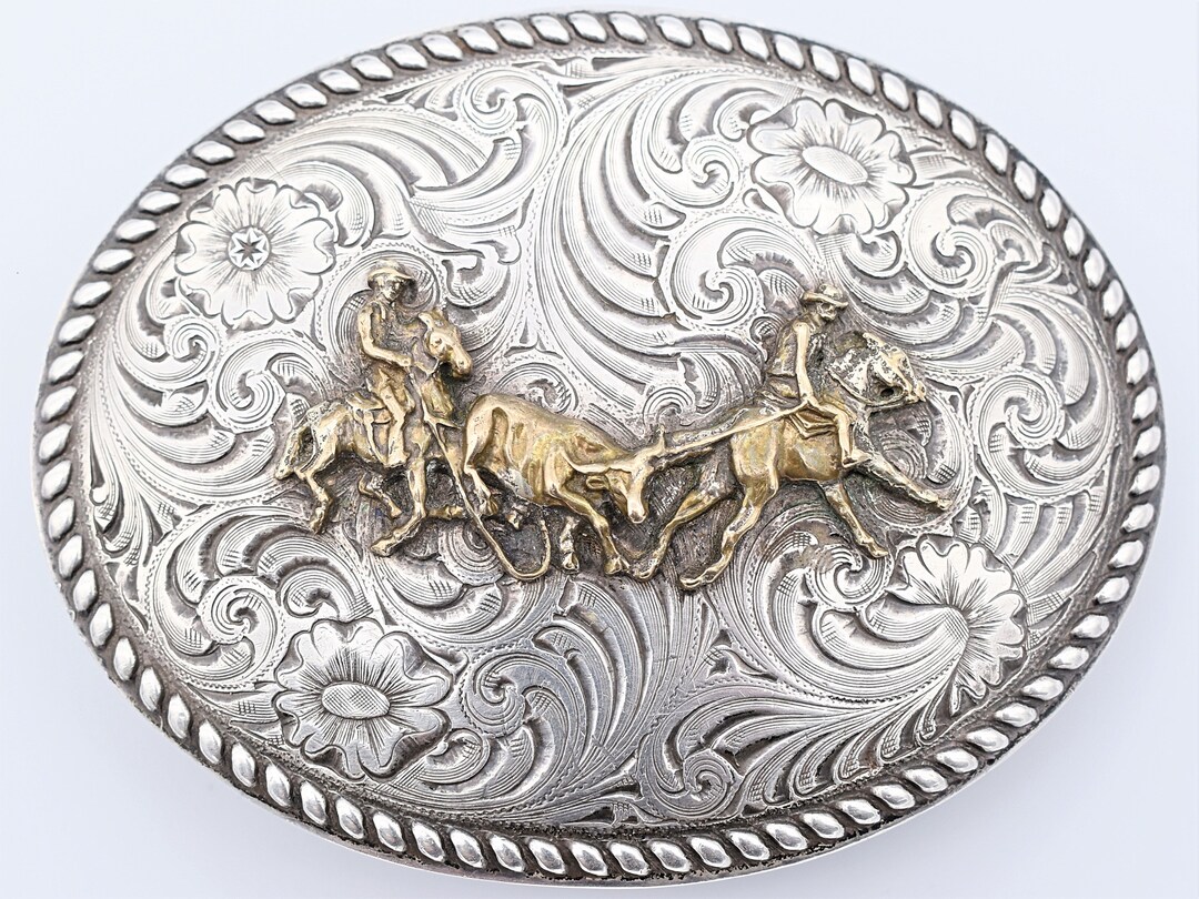 Wage Sterling Overlay Team Roper Bulldogging Western Rodeo Vintage Belt ...