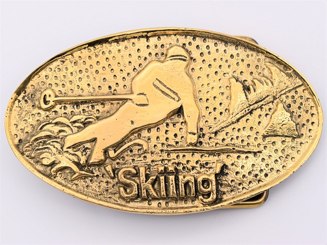 Solid Brass Ski Skiing Downhill Resort Mountain Lift Vintage Belt ...