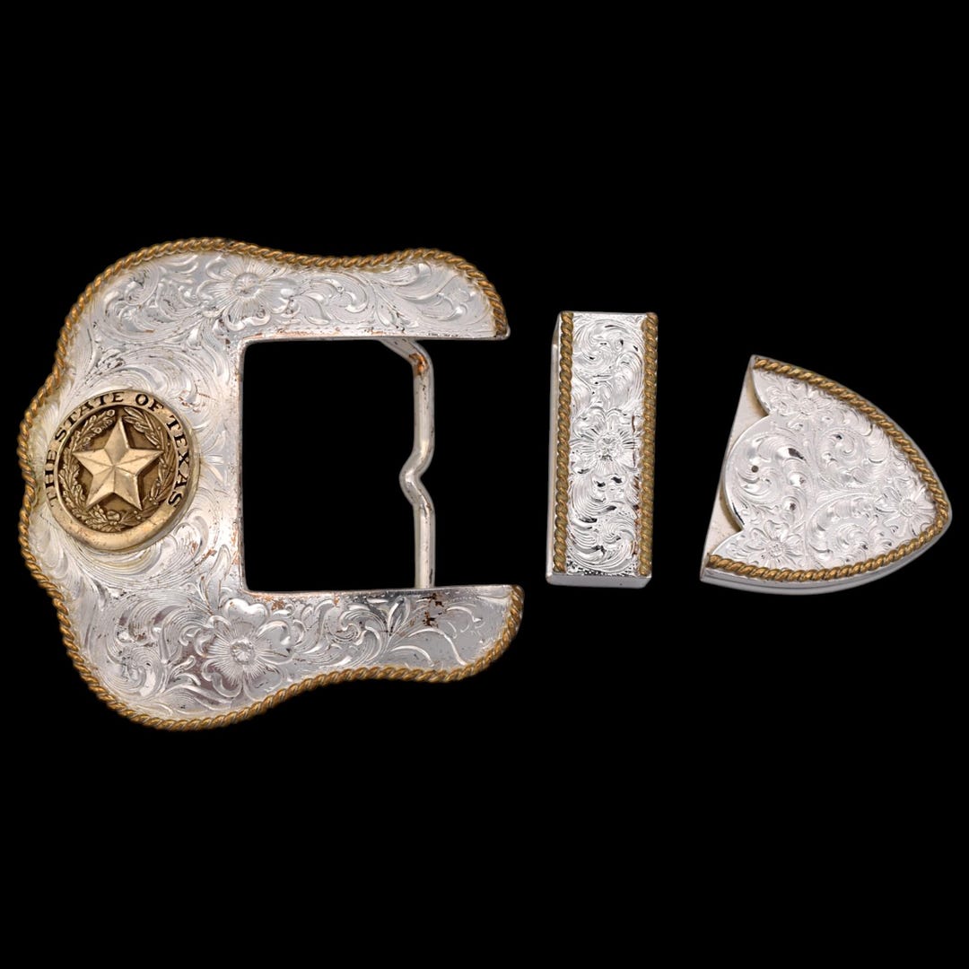 3-piece Texas State Seal 1980s Ranger Vintage Belt Buckle Set by Award ...