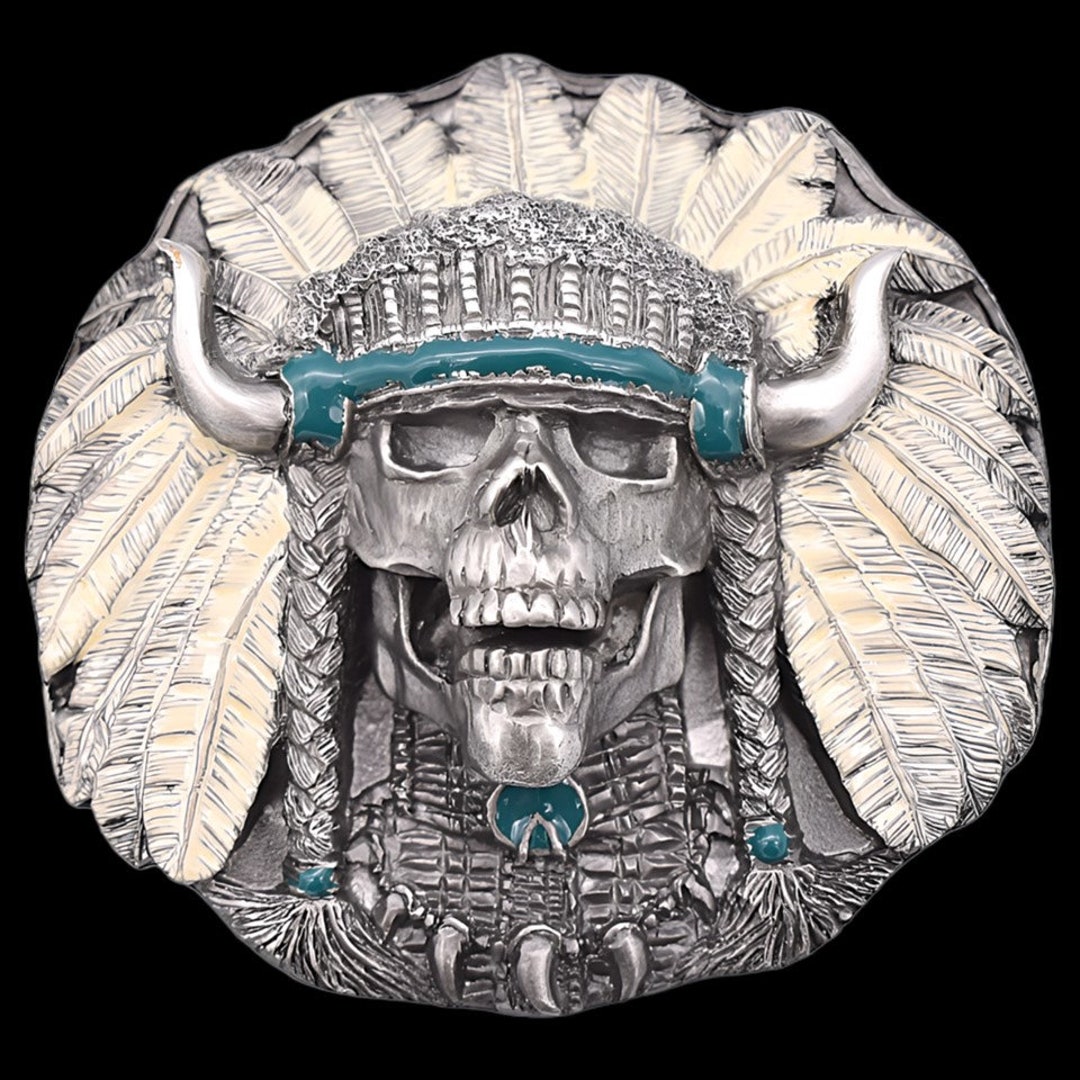 Skull Feather Headdress Horns Helmet Belt Buckle - Etsy