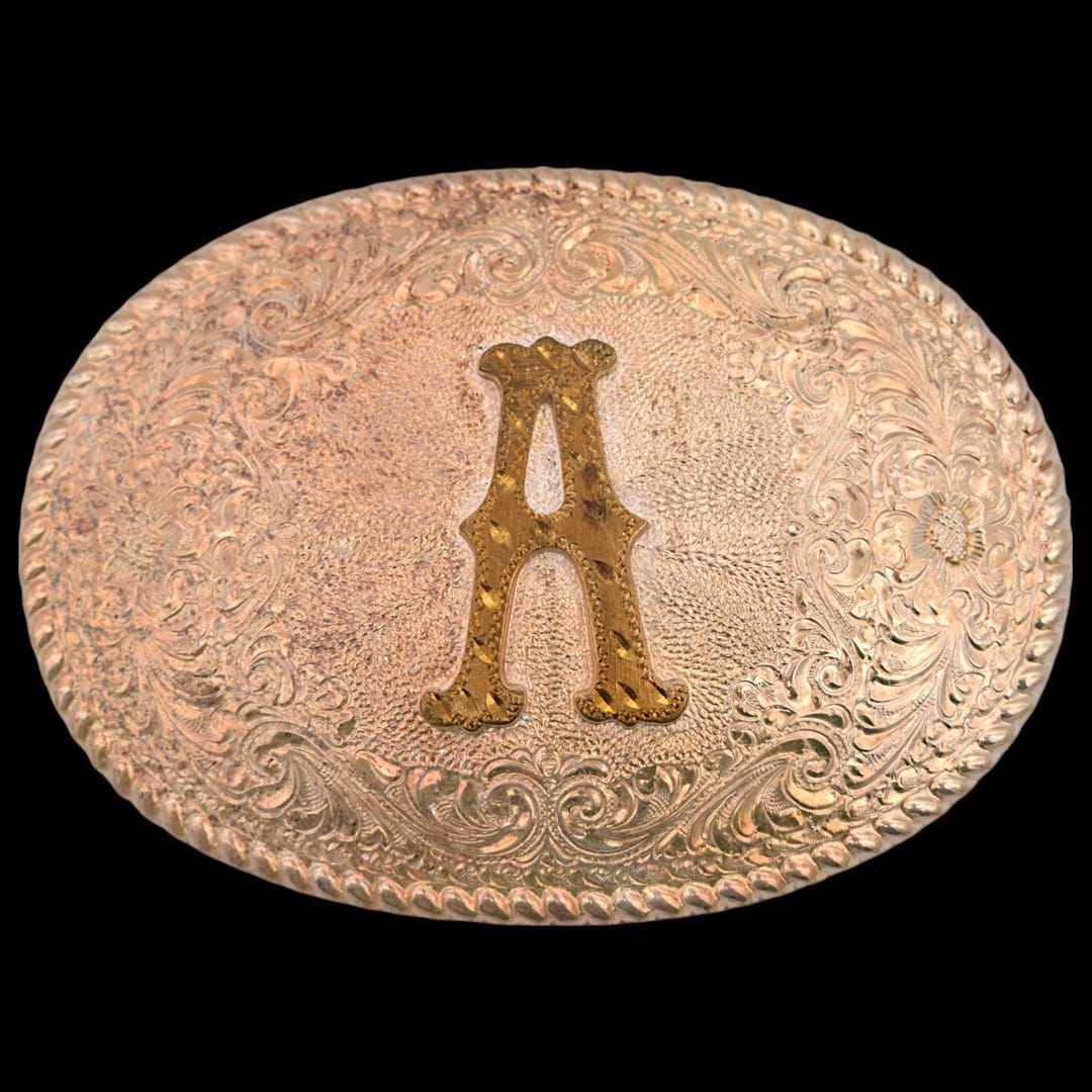 Letter A Western Floral Paisley Vintage Belt Buckle - Crumrine Made in ...