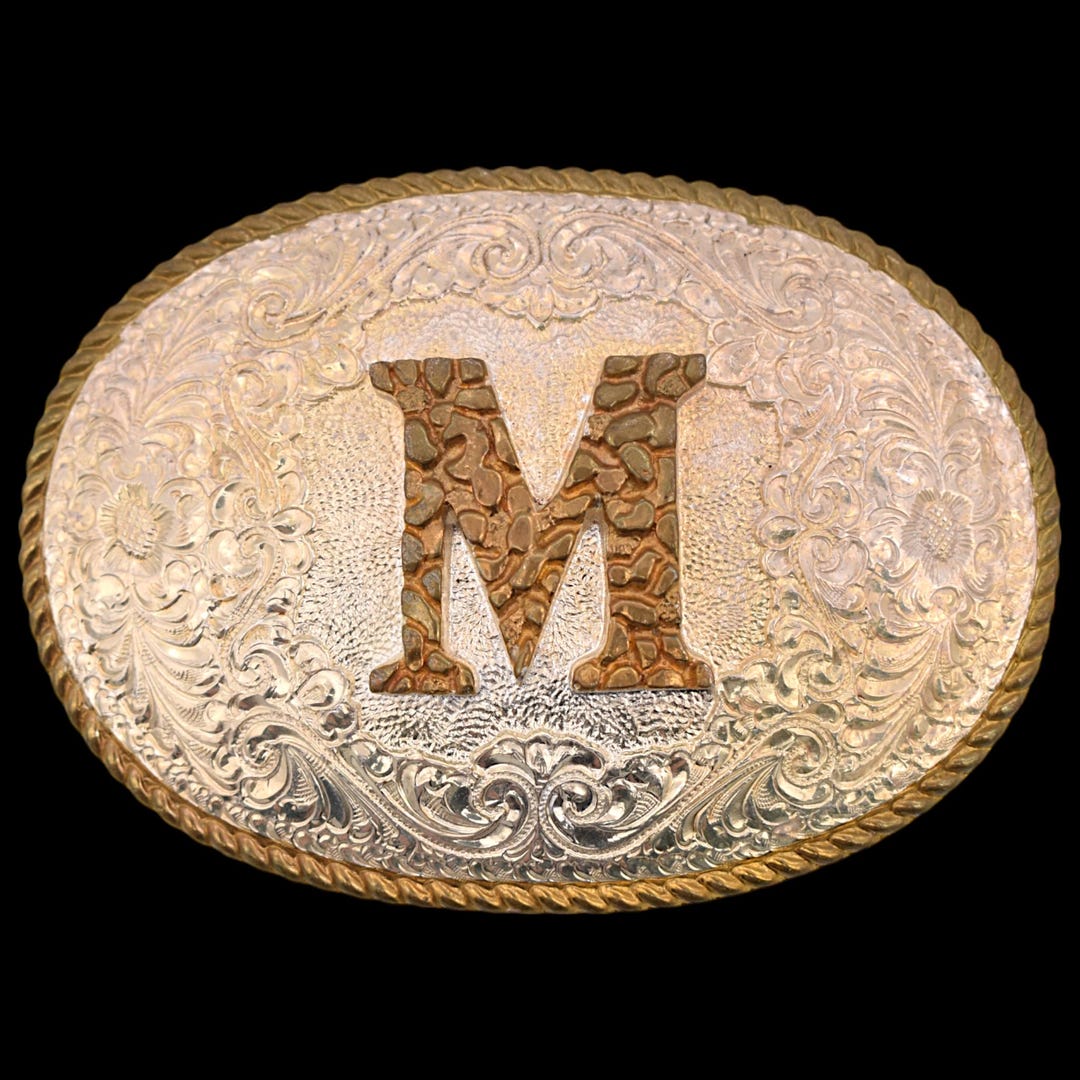 Letter M Western Floral Paisley Vintage Belt Buckle - Crumrine Made in ...