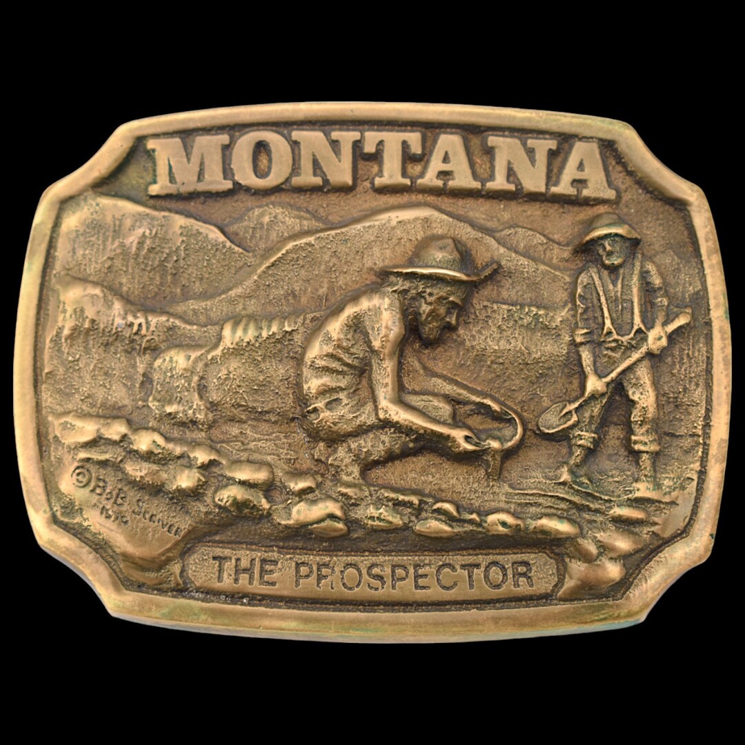 Solid Brass Montana Prospector Heritage Mint 1980s Vintage Belt Buckle ...