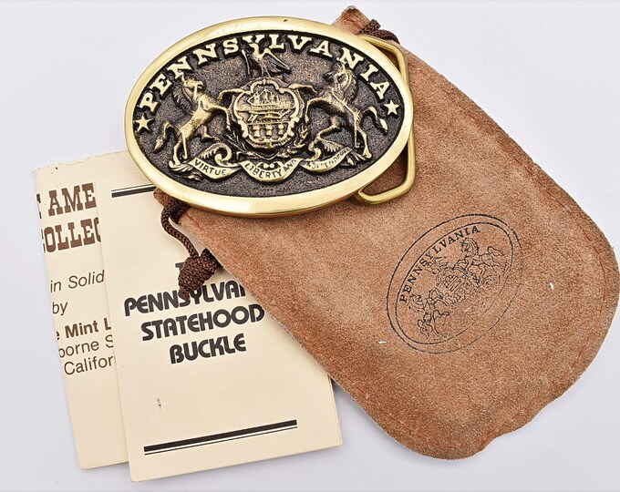 Pennsylvania Coat of Arms State Seal Solid Brass Vintage Belt Buckle W ...