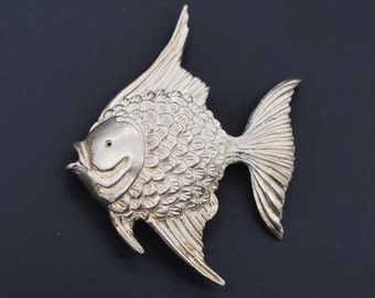 Vintage Articulated Sterling Silver and Laton Fish Brooch Silver and ...