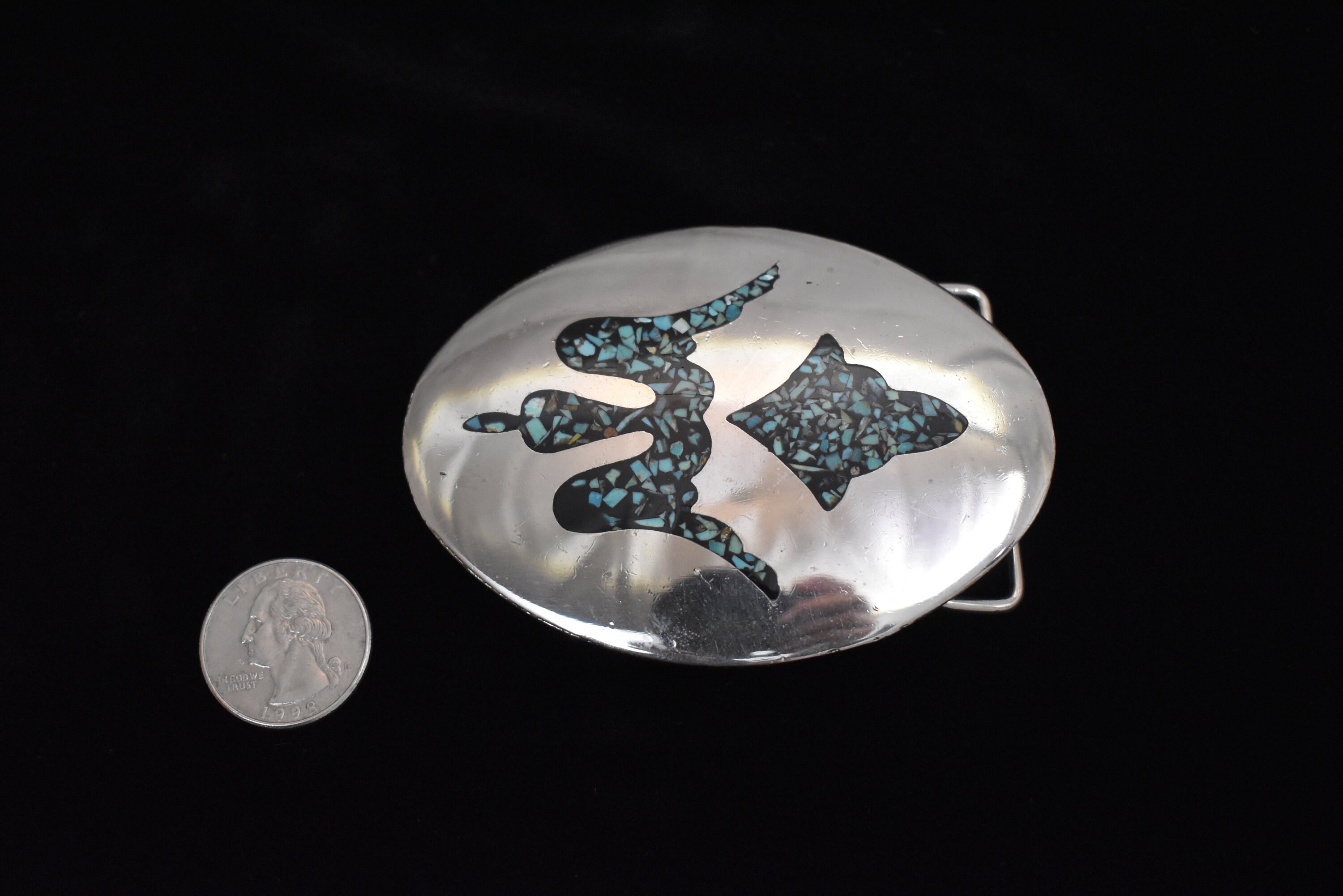 Crushed Turquoise Chip Inlay Southwestern Thunderbird Vintage - Etsy