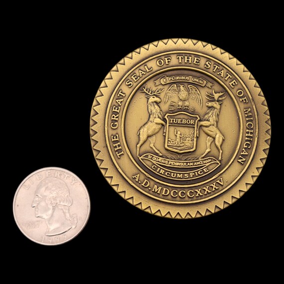 Michigan State Seal Solid Brass Vintage Belt Buckle b… - Gem