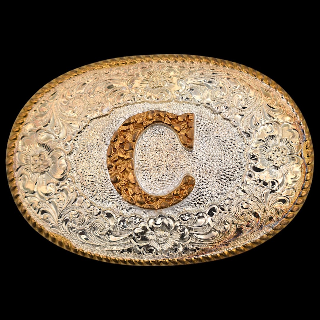 Letter C Western Floral Paisley Vintage Belt Buckle - Crumrine Made in ...