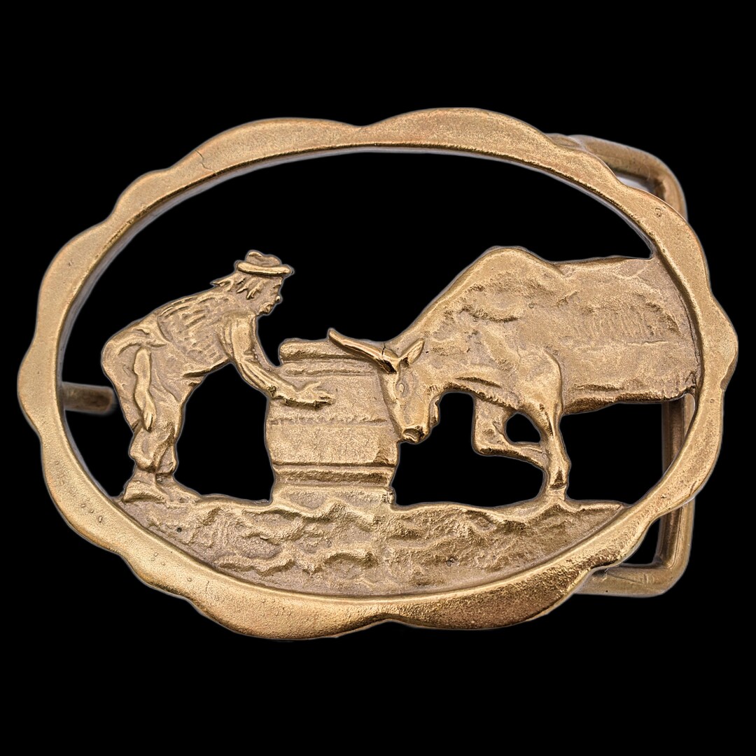 Solid Bronze Rodeo Clown Barrel Bull ~ Ram's Horn Colorado 1970s ...