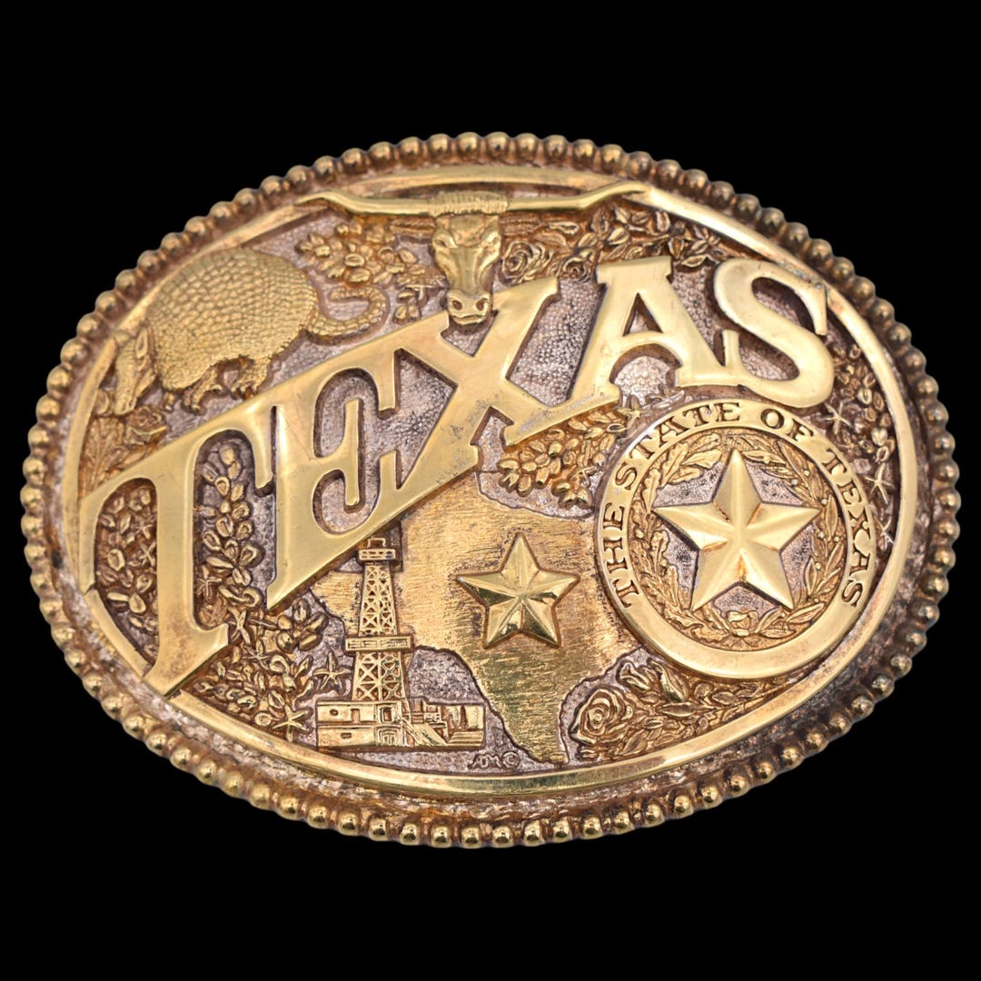 State of Texas Solid Brass Gold & Silver Plated Brass Vintage Belt ...