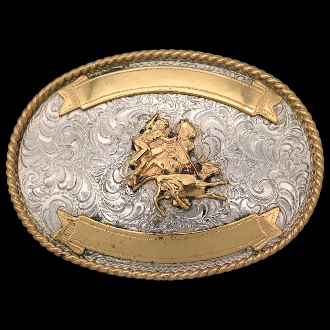Calf Roping Western Engraved 1980s Vintage Belt Buckle by Award Design ...