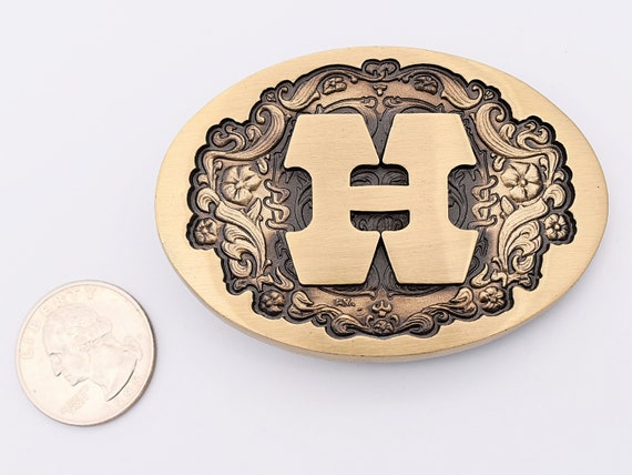 Letter H Solid Brass Vintage Belt Buckle - Gem