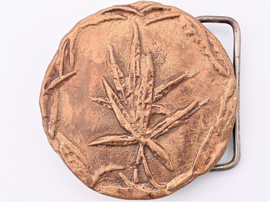 Solid Brass Pot Leaf Marijuana 420 Toker Stoner Hippie 70s Vintage Belt ...