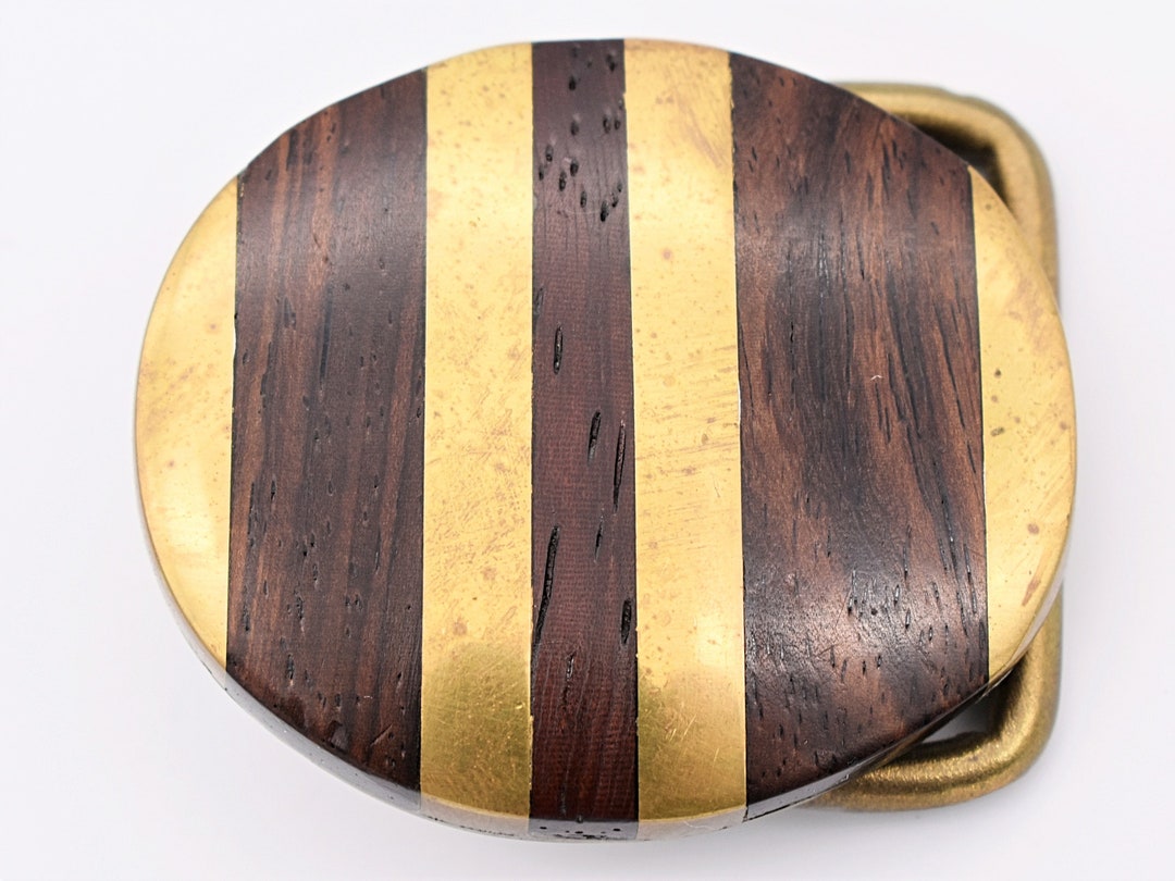 1" Exotic Wood & Brass Stripes Trinity Buckle Co. Vintage Belt Buckle ...
