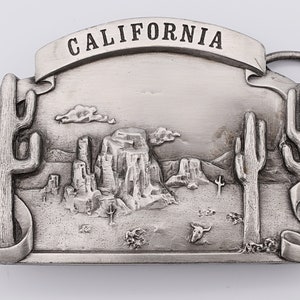 California Desert Saguaro Cactus Tumbleweed Scene Vintage Belt Buckle ...