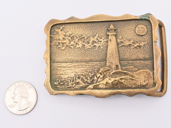 Solid Bronze Lighthouse Cliff Scene Vintage Belt Buck… - Gem